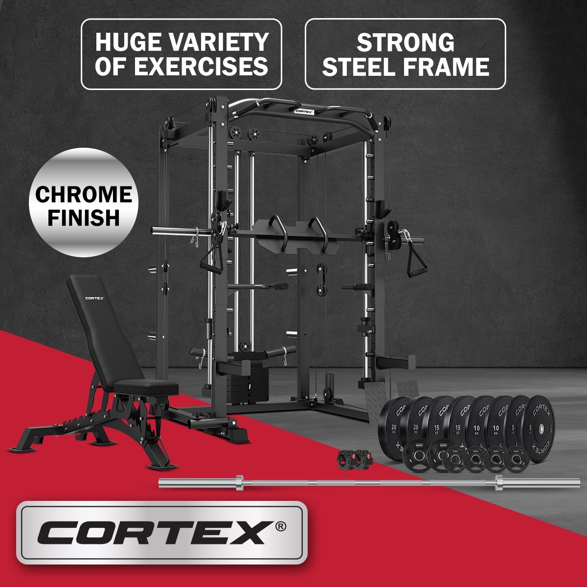 Buy CORTEX SM-20 6-in-1 Power Rack with Smith & Cable Machine + Leg ...