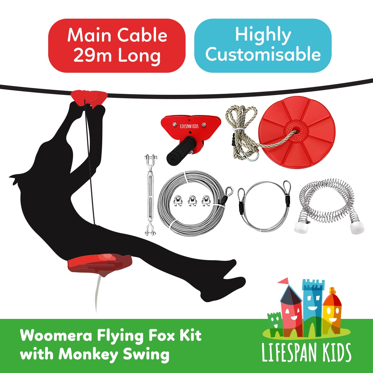 Buy Lifespan Kids Woomera Flying Fox + Red Monkey Swing - MyDeal Australia