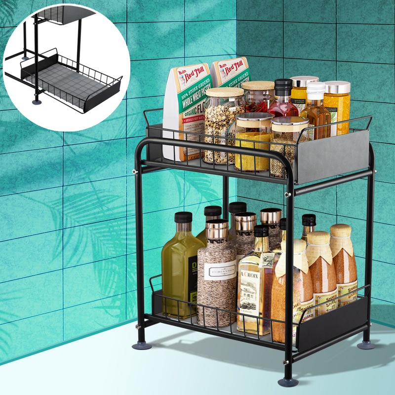 Buy 2 Tier Kitchen Storage Organizer Sliding Drawer Rack Cupboard ...