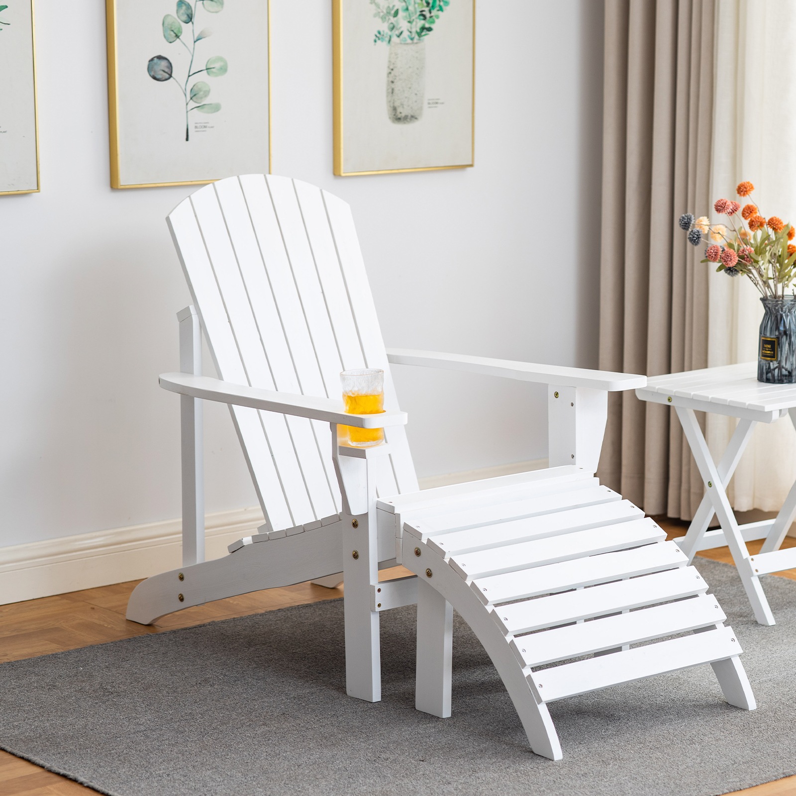Buy ACA White Adirondack Outdoor Chairs with Footstool Wooden Sun ...