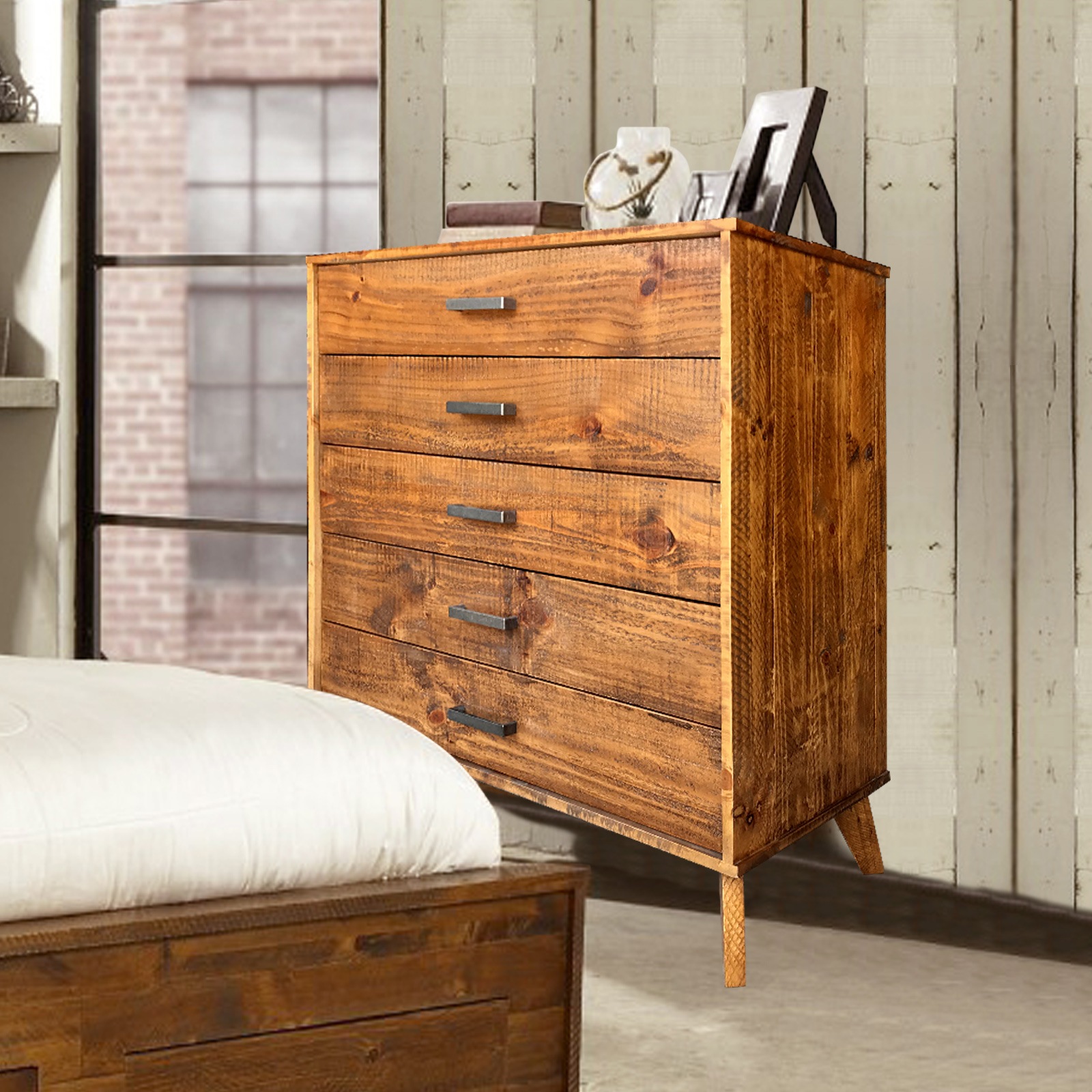 Buy Tallboy with 5 Storage Drawers Assembled in Rustic Colour with ...