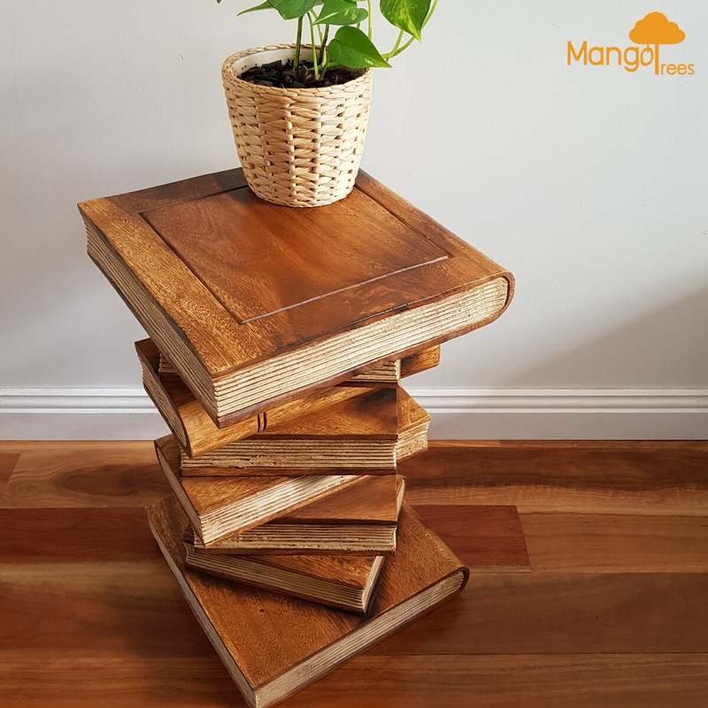 Buy MANGO TREES "Book Stack" Raintree Wood Side Table/Corner Stool ...