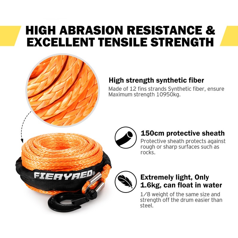 Buy FIERYRED Synthetic Winch Rope 10MM x 30M Dyneema SK75 Tow Recovery ...