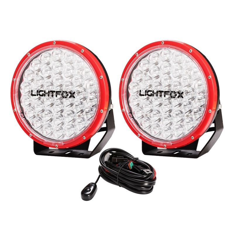 Buy LightFox 9inch CREE LED Driving Lighs Pair Red Round Spotlight ATV ...