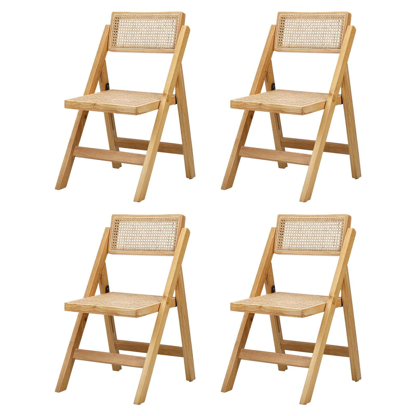 Buy Oikiture 4x Dining Chairs Folding Rattan Chair Wooden Accent Chair ...