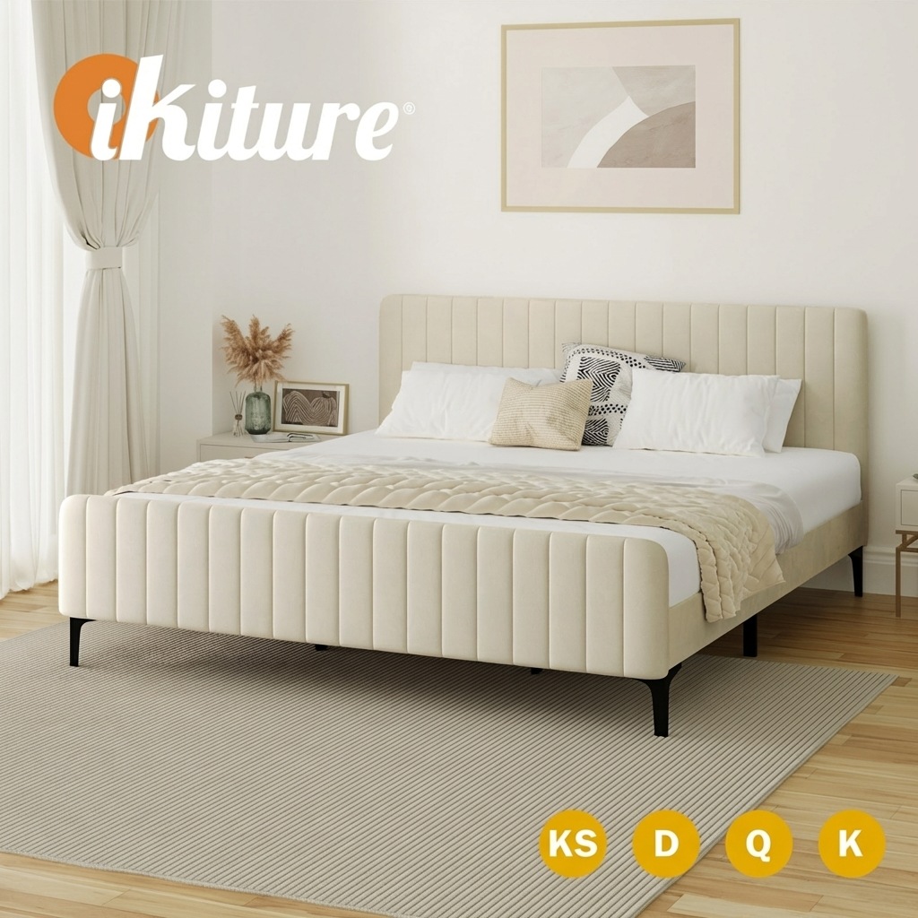 Buy Oikiture Bed Frame Queen Double King Single Beds Platform Velvet ...