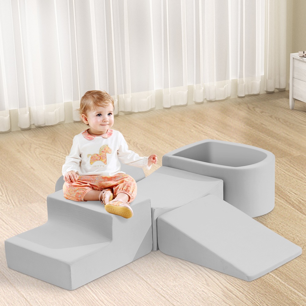 Buy Playpals Kids Climb Crawl Foam Play Set Soft Play Set Activity Toys 5PC Grey - MyDeal Australia