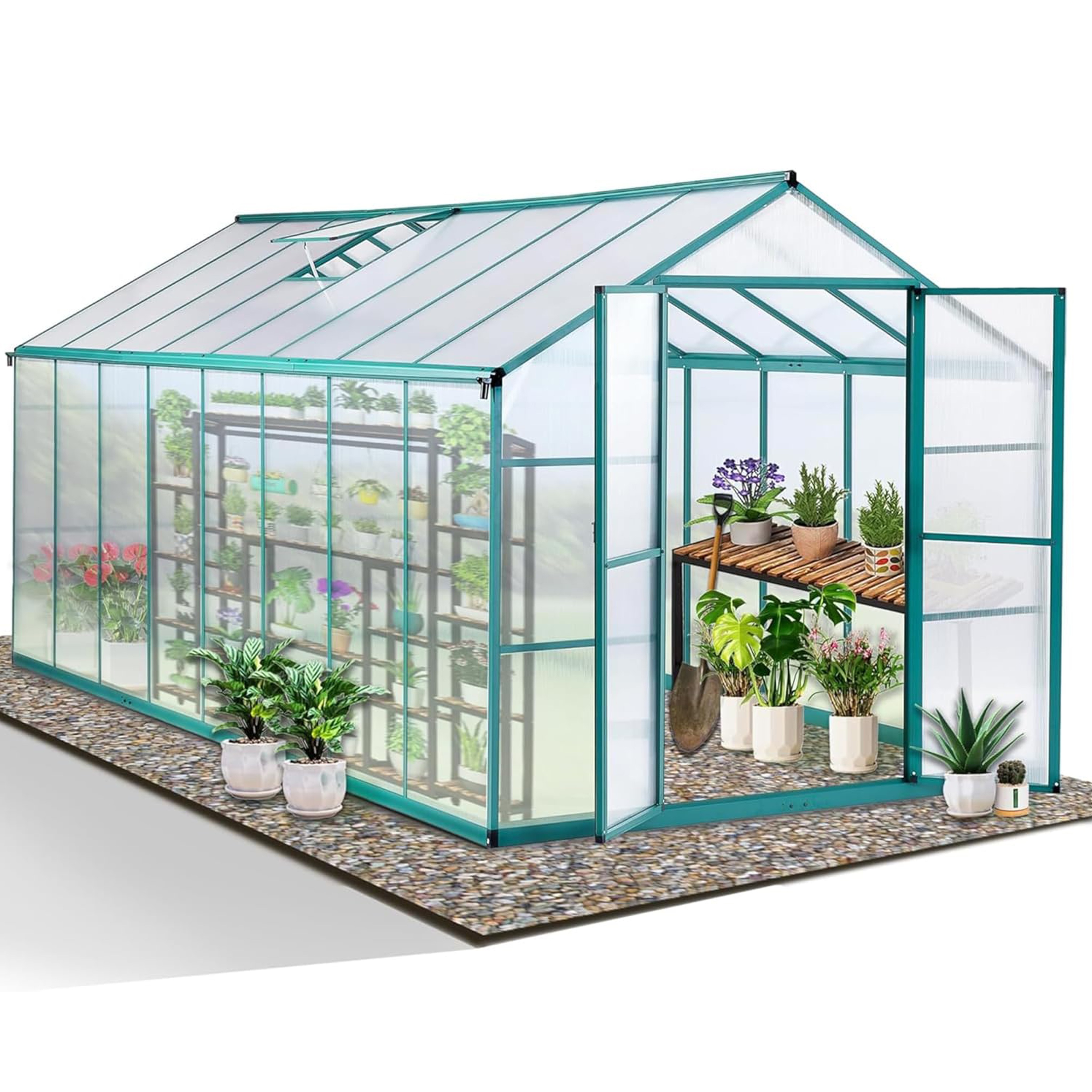 Buy ZUNI Walk-in Aluminum Greenhouse Vent Window Lockable Door ...