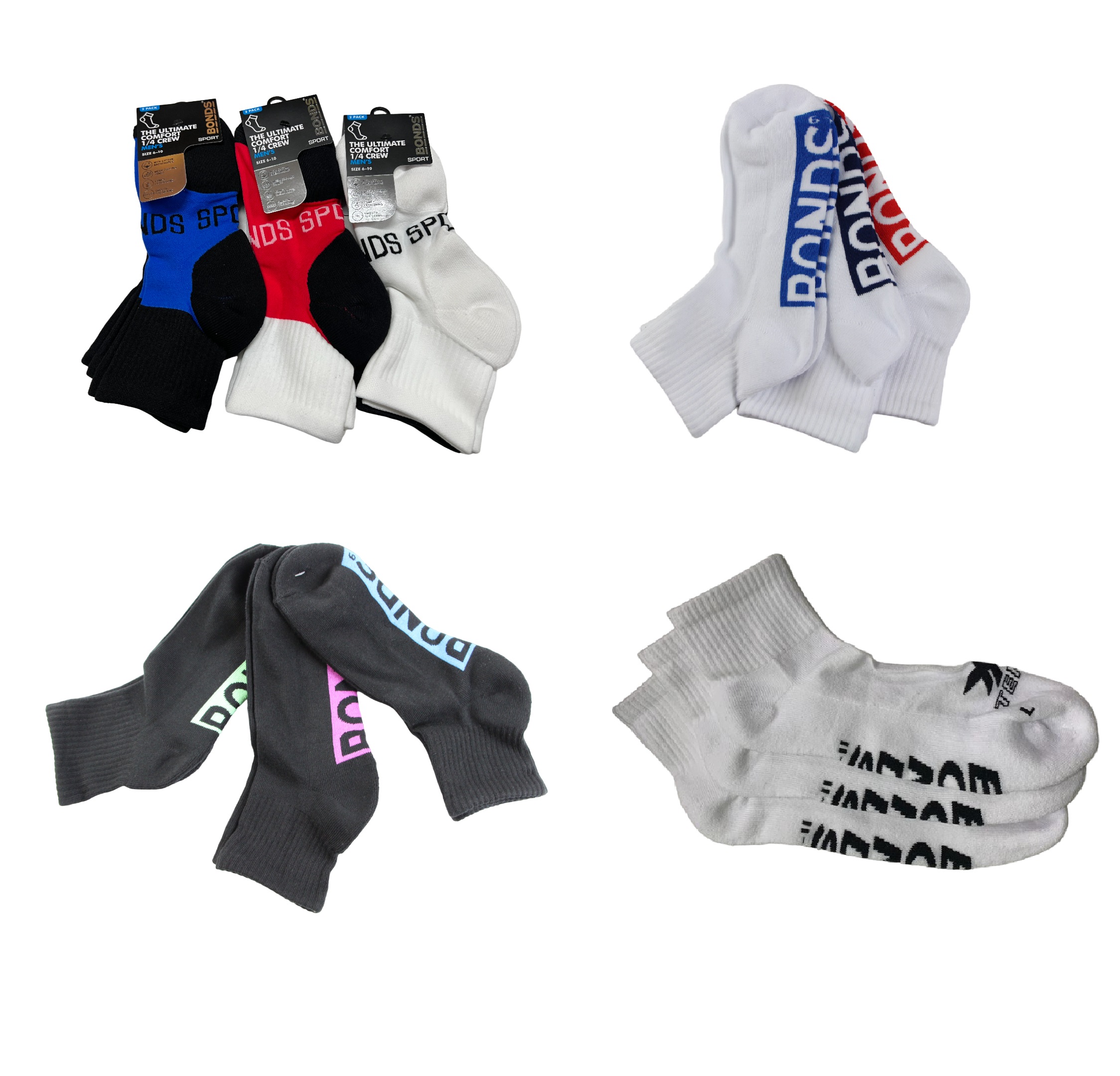 Buy 10 Pairs Mens Bonds Quarter Crew Sports Cushioned Assorted Socks ...