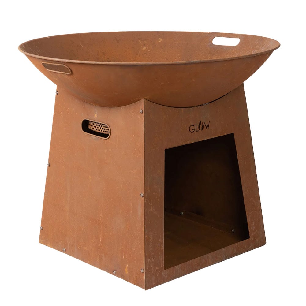 Buy Glow Australis 80cm Diameter Fire Pit in Rust with Log Storage ...