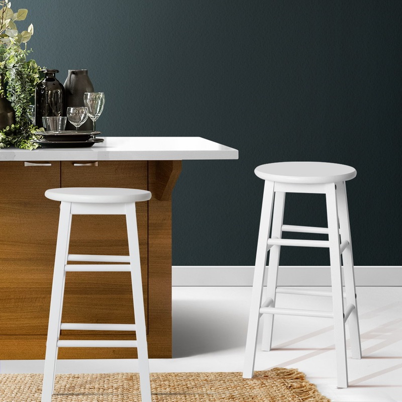 Buy Artiss 2x Bar Stools Round Chairs Wooden White - MyDeal