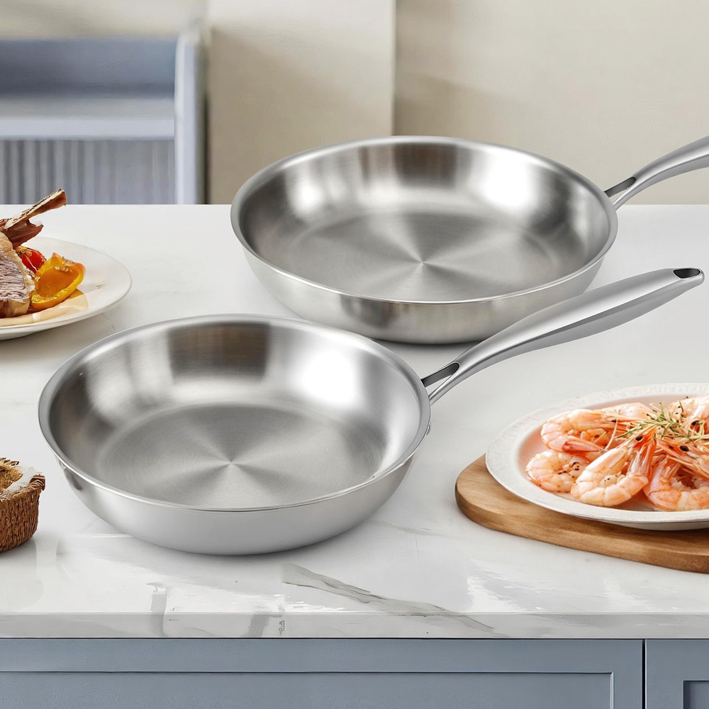 Buy 5-star Chef Frying Pan Stainless Steel Uncoated Twin Frypan Set 25 ...