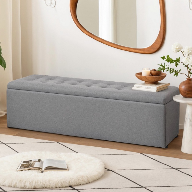 Buy Artiss Storage Ottoman Blanket Box Grey LARGE Fabric Rest Chest Toy ...