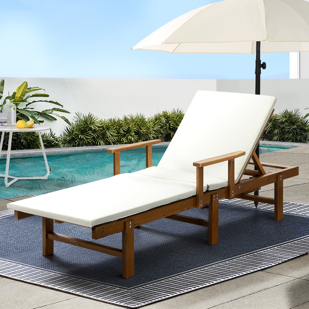 Buy Gardeon Sun Lounge Wood Lounger Outdoor Furniture Umbrella Day Bed ...
