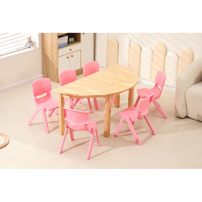 Buy 120x60cm Semi Circle Timber Pinewood Wooden Kids Table Activity ...