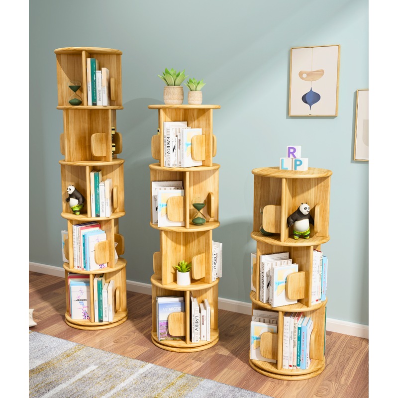 Buy 5-Tier Versatile Timber Rubberwood Wooden Rotating Swivel Bookcase ...