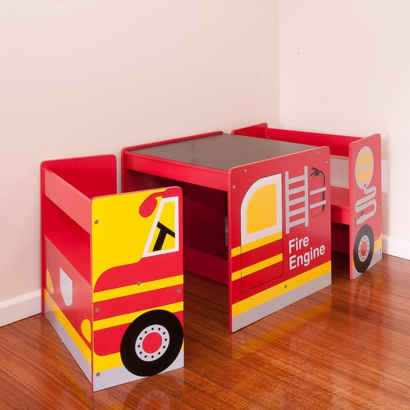 Buy Kids Fire Truck Table & Chair Set w/ Blackboard Top - MyDeal