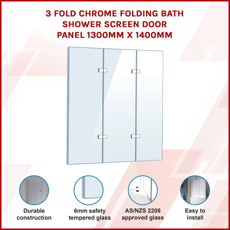 Buy 3 Fold Chrome Folding Bath Shower Screen Door Panel 1300mm X 1400mm