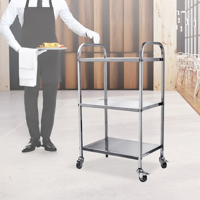 Buy 3 Tiers Food Trolley Cart Stainless Steel Utility Kitchen Dining ...