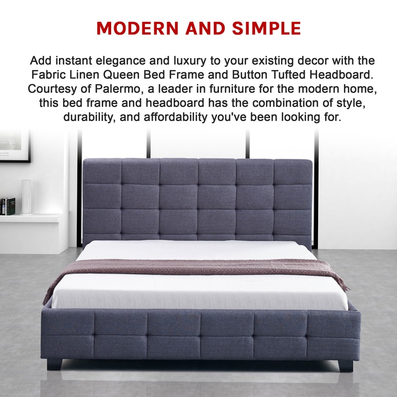 Buy Linen Fabric Queen Deluxe Bed Frame Grey - MyDeal