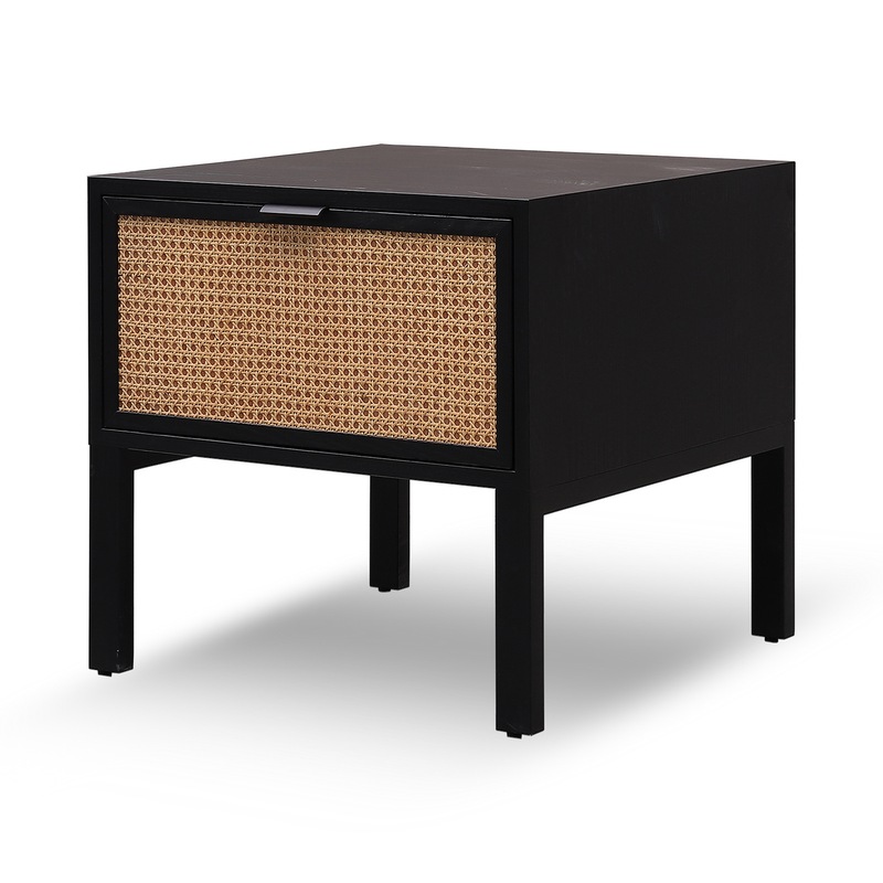 Buy Java European Oak Veneer Rattan Pattern Bedside Table Black Stain ...