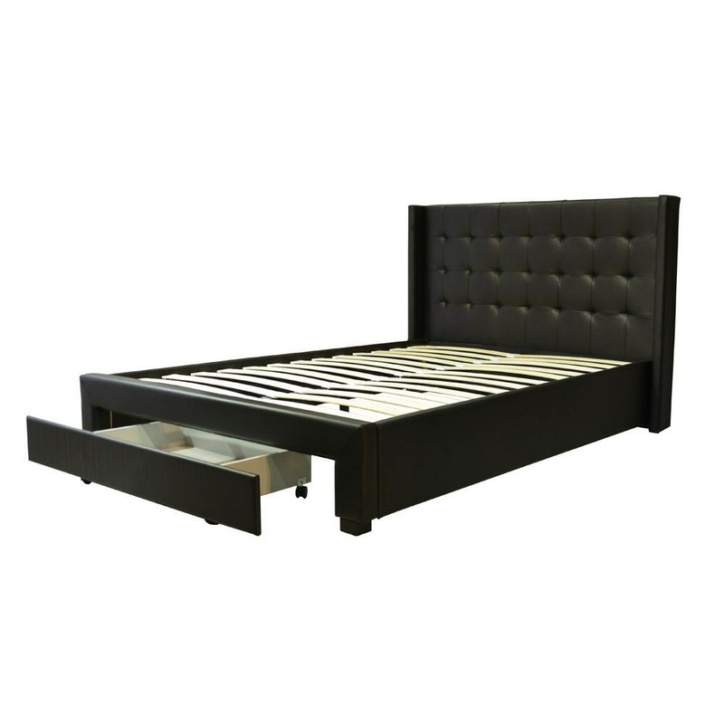 Agnes PU Leather Bed with Storage Drawer - Black Black Double - MyDeal
