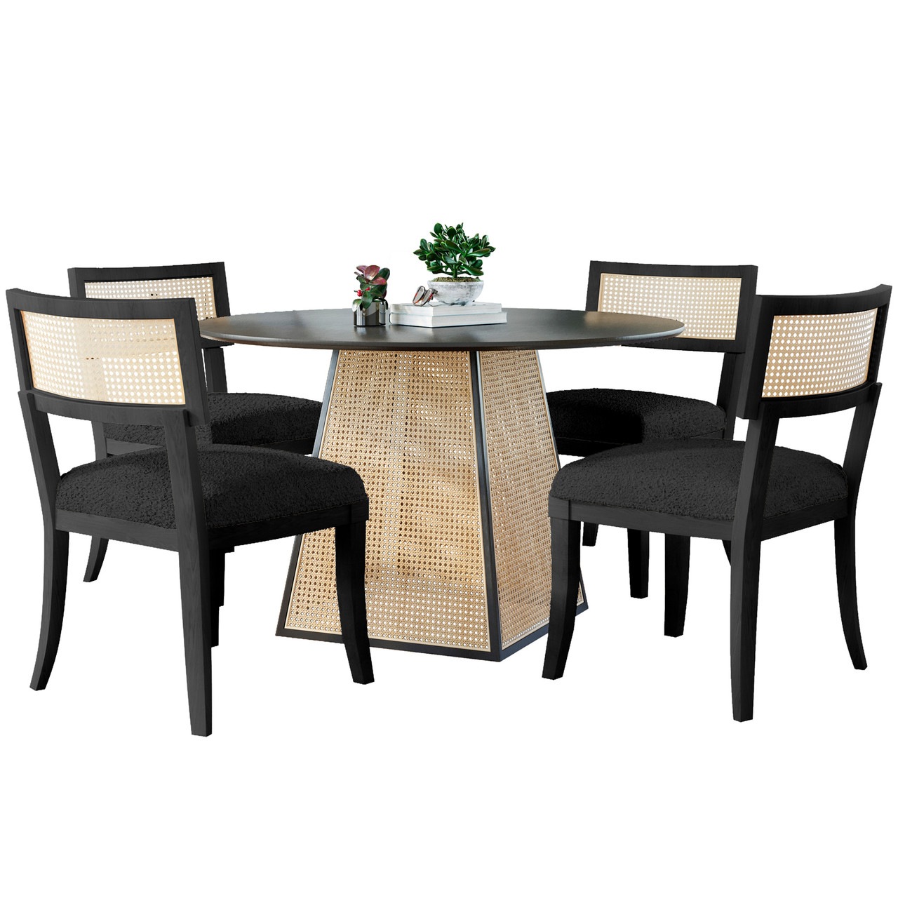 Buy Casey And Avelino 4 Seater Rattan Dining Set - Black - MyDeal Australia