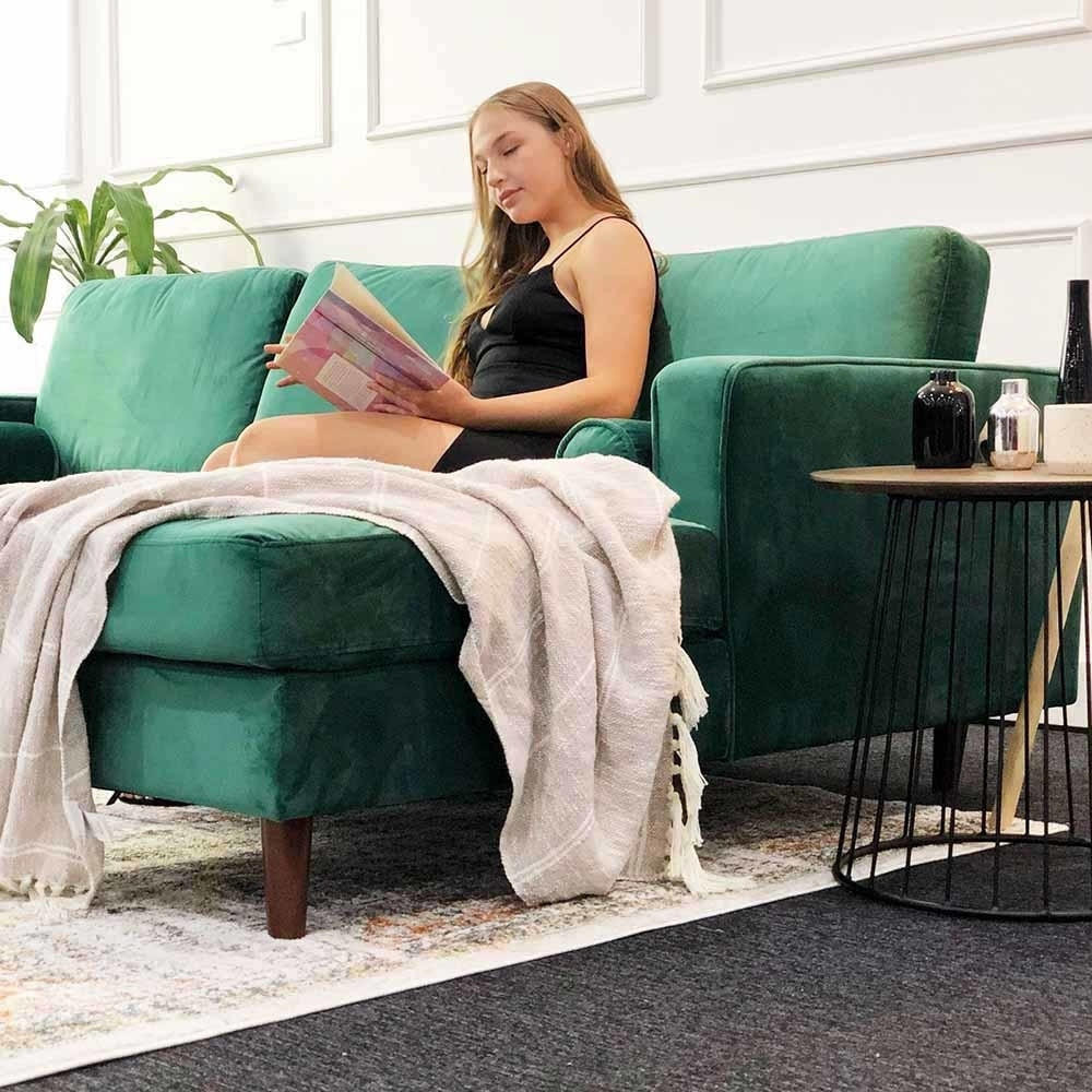 Buy Claude 3 Seater Velvet Sofa With Chaise Dark Forest Green MyDeal