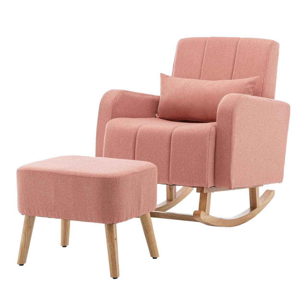 Buy Gamila Linen Rocking Chair with Ottoman - Light Pink Light Pink ...