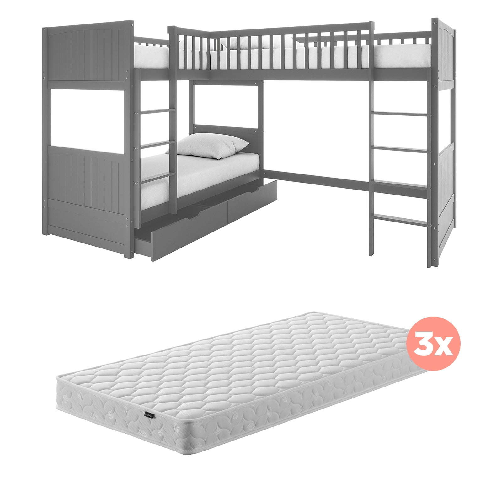 Buy Lucy Solid Pine Corner Triple Bunk Bed & Thermis Mattress Package ...