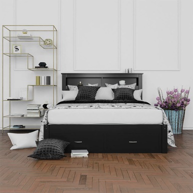 Buy Porcia Timber Bed with Storage Shelves Drawers Black Black Single MyDeal