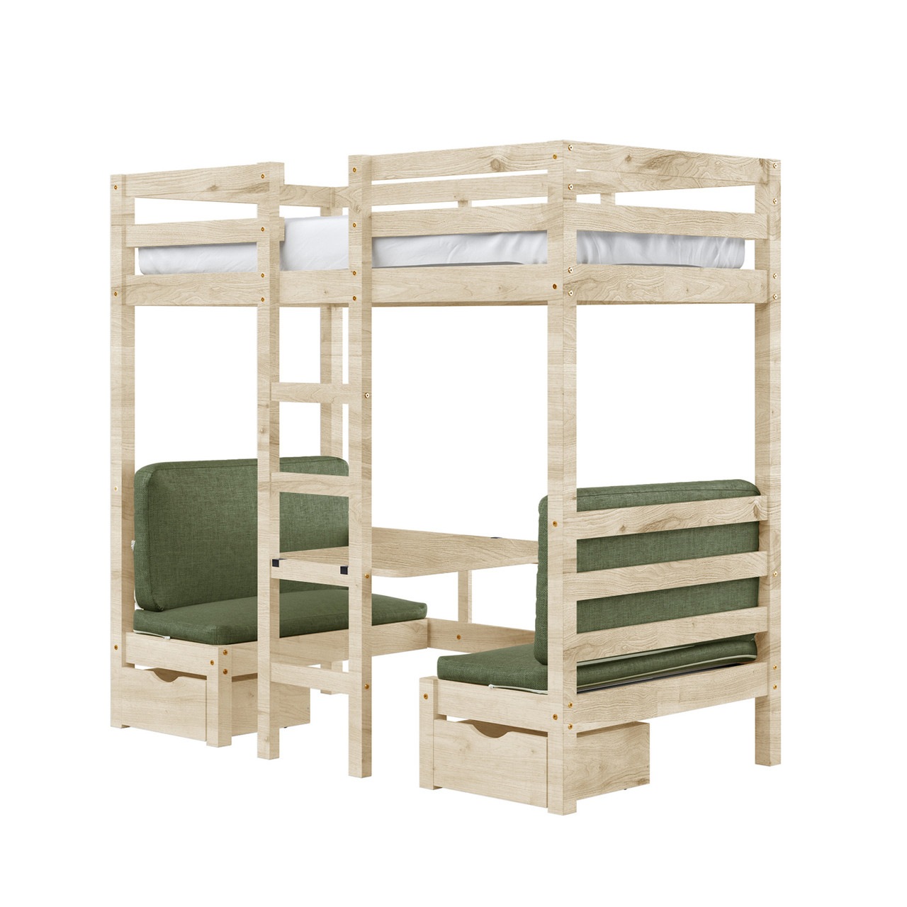Buy Timothy Timber Loft Bed with Table & Benches Green/Natural - MyDeal ...