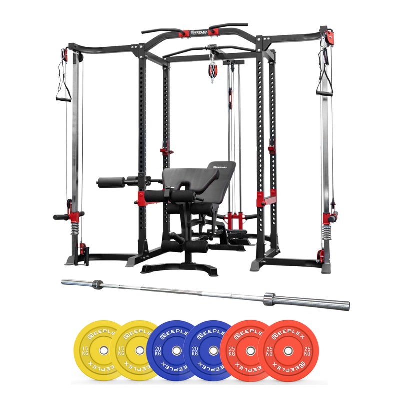 Buy Reeplex Power Rack with Cable Crossover and Lat Pulldown + Bench ...