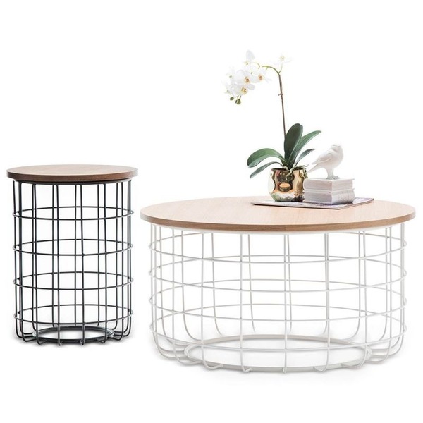 Buy Gabriela Round Cage Coffee Table w/ Light Oak Top - MyDeal Australia