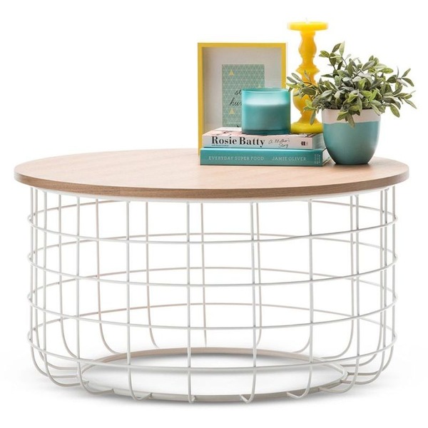 Buy Gabriela Round Cage Coffee Table w/ Light Oak Top - MyDeal Australia