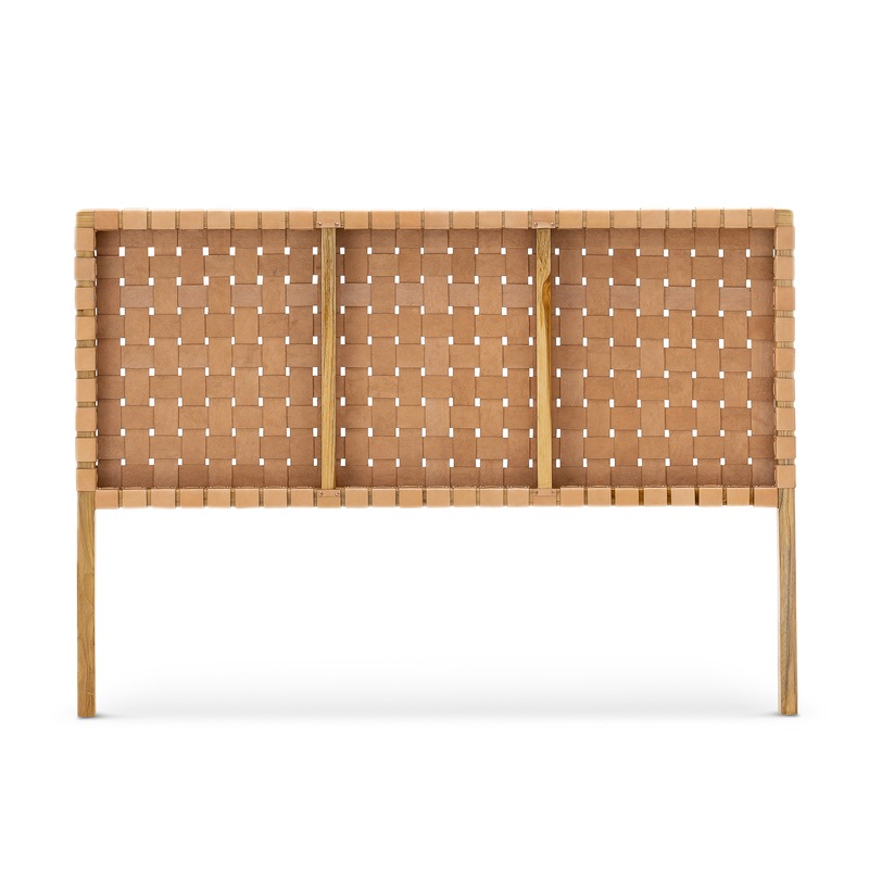 Buy Natural Tan Woven Leather Solid Teak Wood Queen Size Bed Head
