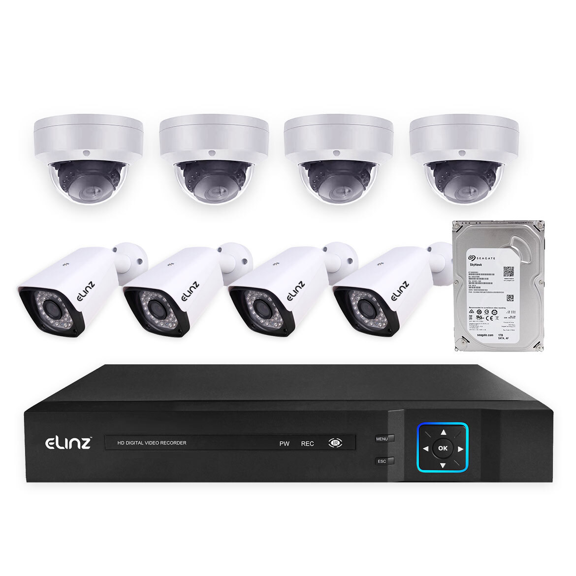 Buy Elinz 8CH AHD 1080P HD Video & Audio Recording CCTV Surveillance ...