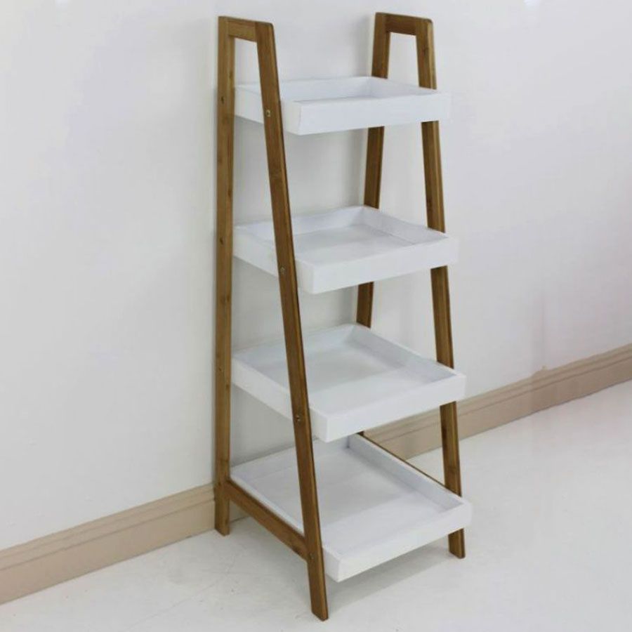 Buy Bamboo Ladder Box Shelving Unit 4 Tier - MyDeal Australia