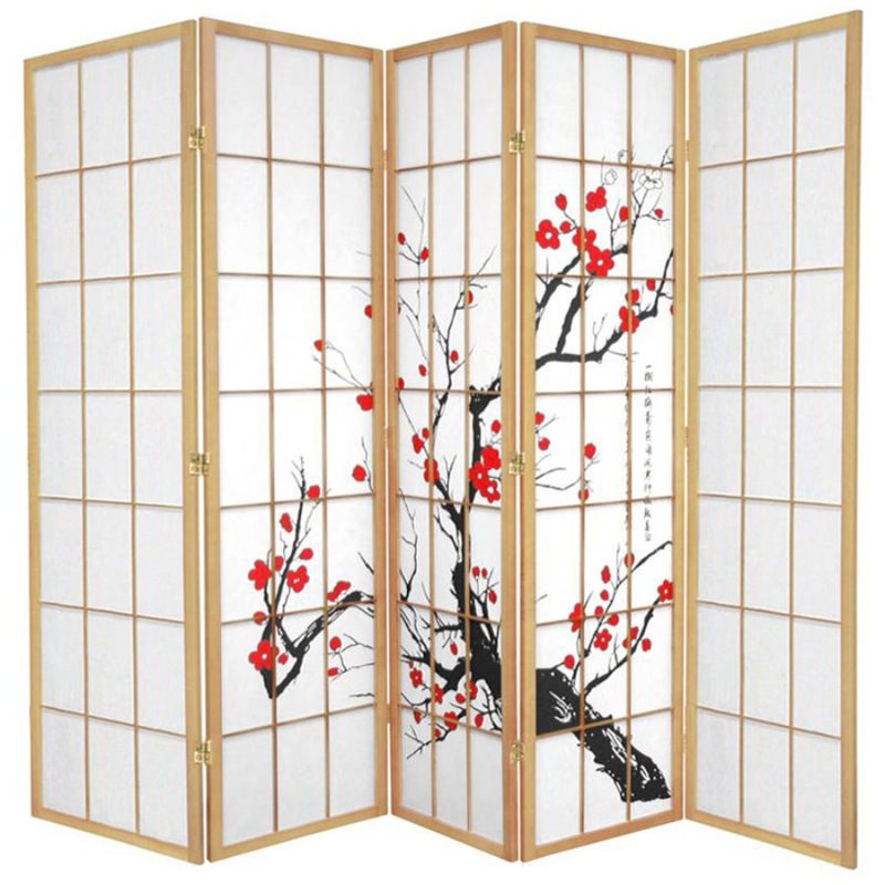 Buy Cherry Blossom Room Divider Screen Natural 5 Panel - MyDeal