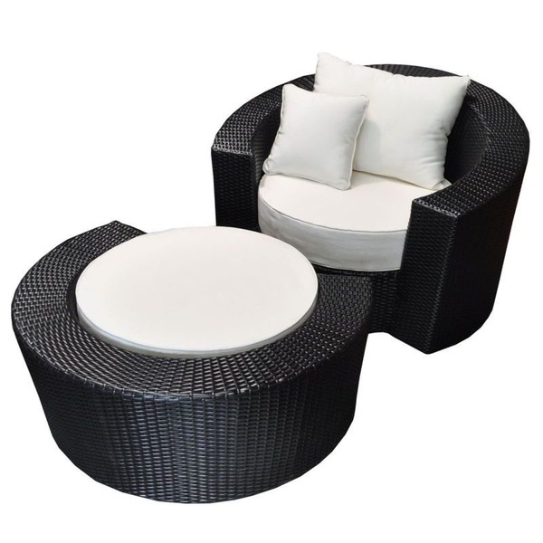 Buy Outdoor Wicker Tub Chair & Ottoman Set in Charcoal - MyDeal Australia
