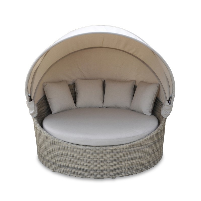 Coolum Outdoor Wicker Round Pool Daybed With Canopy In Half Round ...