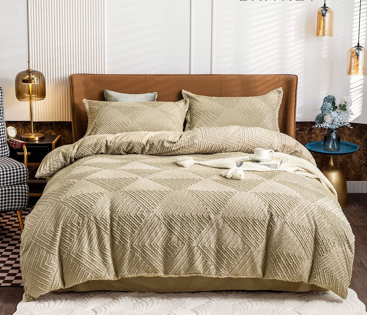 Buy Tufted Textured Jacquard Quilt/Doona/Duvet Cover Set- Beige - Queen ...