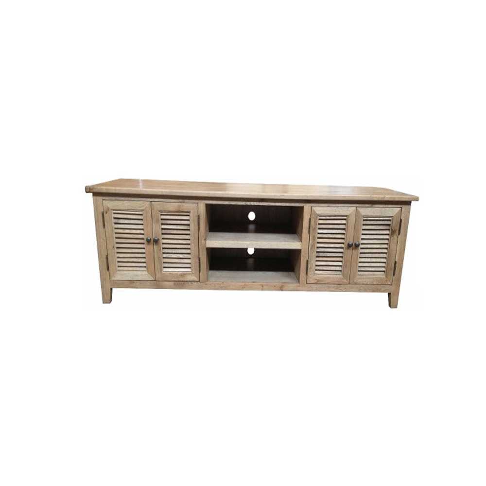 Buy MF Oak Louvre Solid Timber 4 Door Entertainment Unit - MyDeal Australia