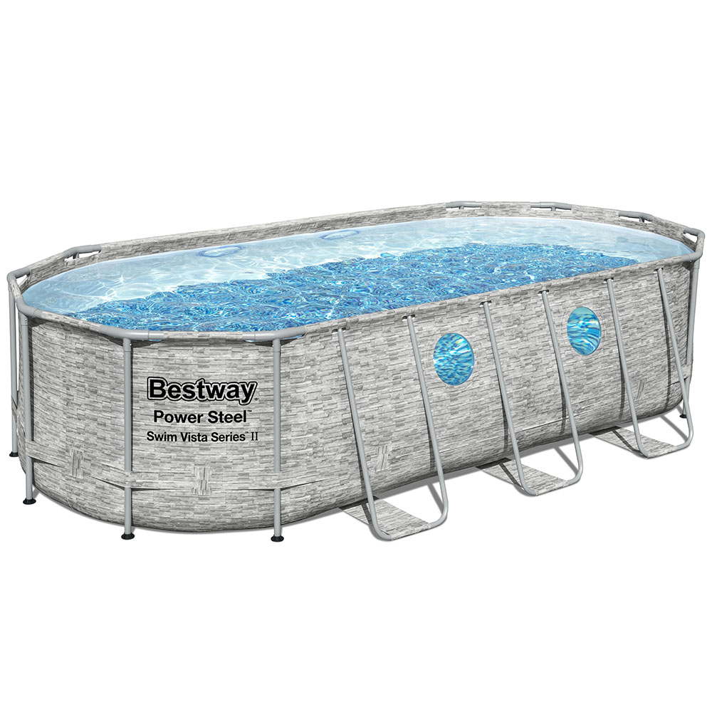 Buy Bestway 5.49m x 2.74m x 1.22m Power Steel™ Swim Vista Oval Pool Set with 1500gal Cartridge ...