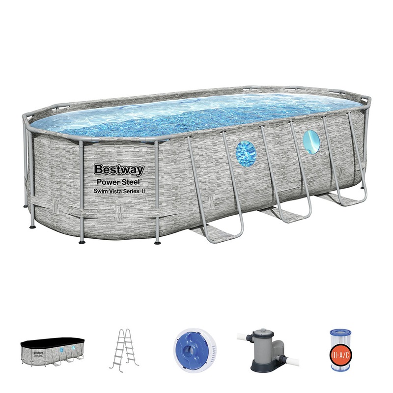 Buy Bestway 5.49m x 2.74m x 1.22m Power Steel™ Swim Vista Oval Pool Set with 1500gal Cartridge ...
