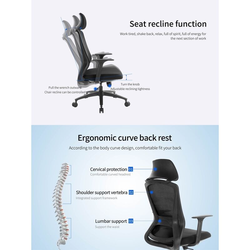 Buy Ergonomic Office Chair Computer Chair Mesh Curved Headrest High ...