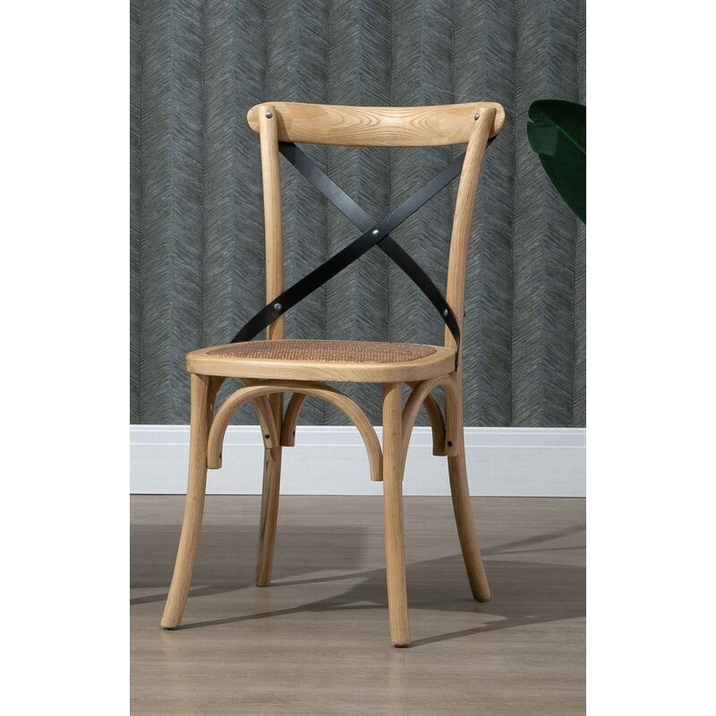 Buy Set of 2 Wooden Crossback Chairs Natural Timber colour with Metal ...