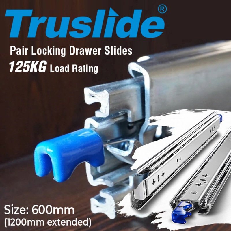Buy TRUSLIDE Locking Drawer Slides 600mm (1200mm Extended) 125KG Heavy ...