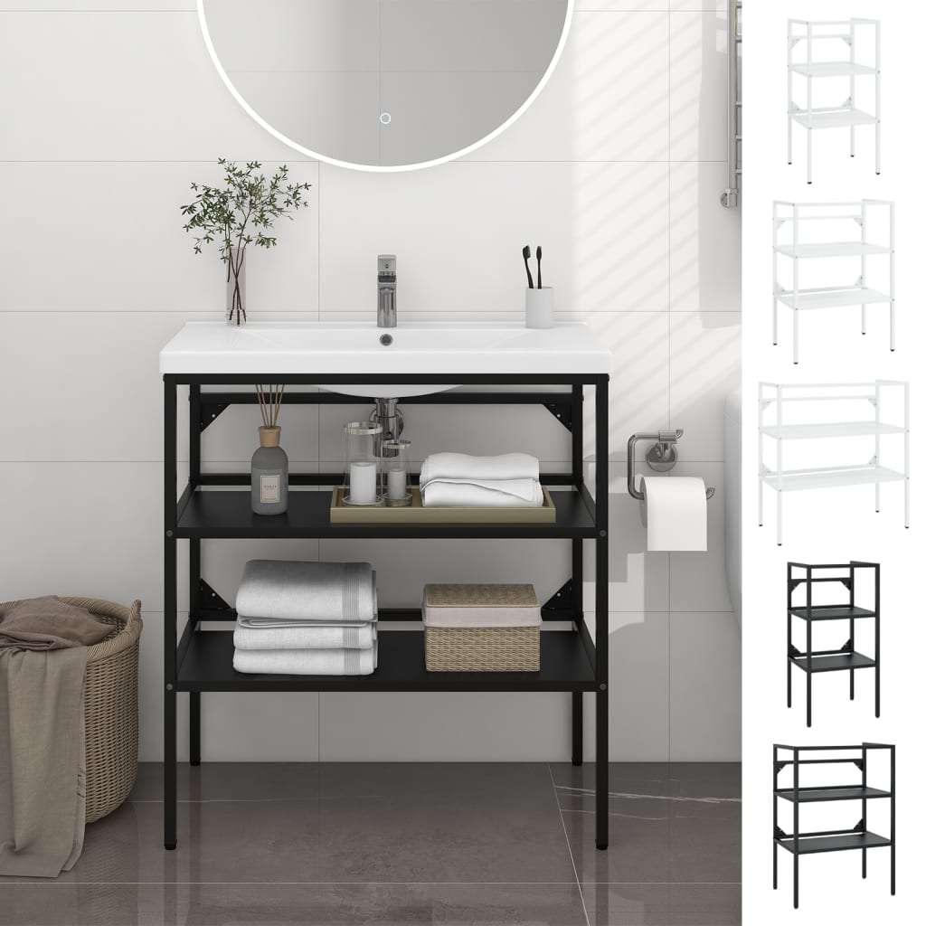 Buy Bathroom Washbasin Frame Iron Wash Stand Shelf Black/White Multi ...