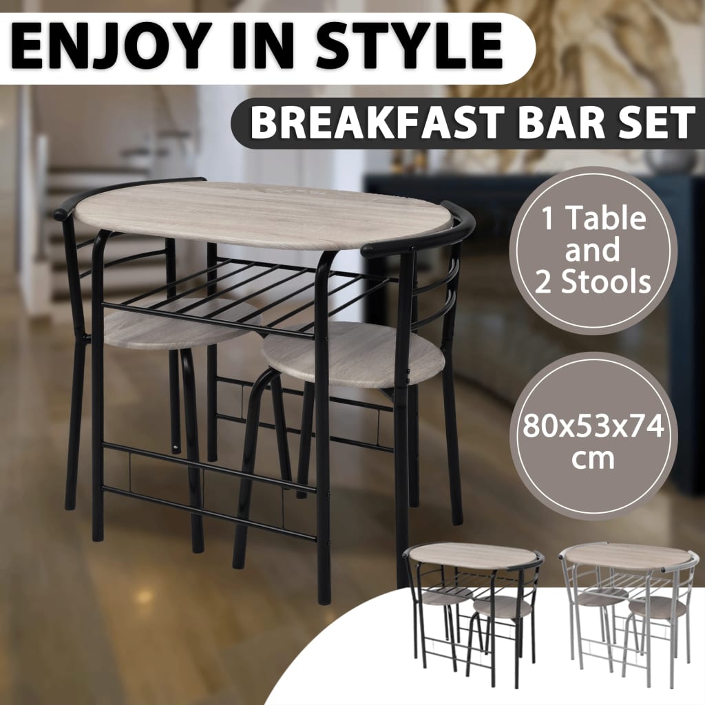Buy Breakfast Bar Set MDF Iron Dining Table Chairs Kitchen Silver/Black ...